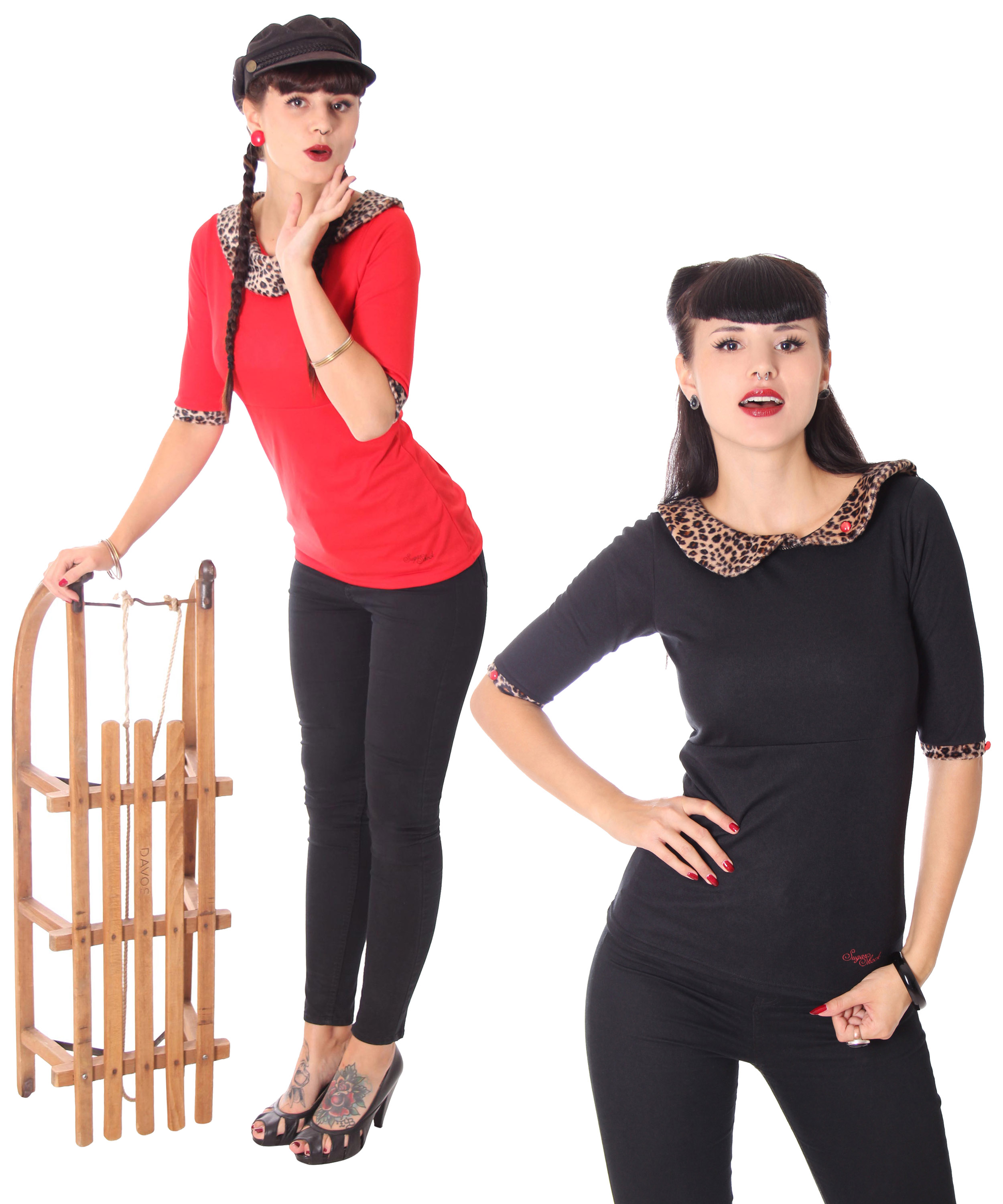 Anissa retro Leopard Plüsch Kragen Rockabilly Longsleeve v. SugarShock ...